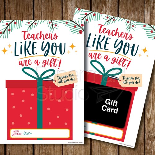 Christmas Teacher Printable Gift Card Holder Teacher Gift - Etsy
