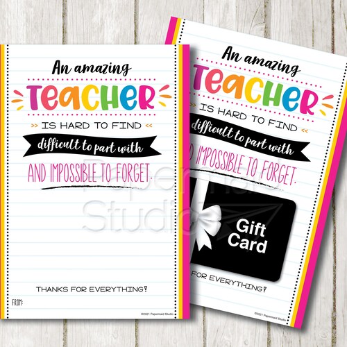 Virtual Teacher Thank You Gift Card Holder Printable - Etsy