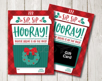 Christmas Teacher Coffee Gift Card Holder Printable, Teacher Staff ...