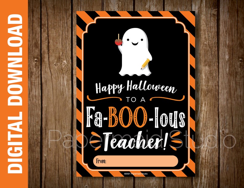 Teacher Halloween Card - Halloween Teacher Gift Tag - Happy Halloween ...