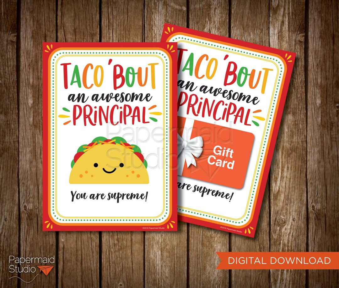 School Principal Thank You Card Printable Taco Gift Card Holder for ...