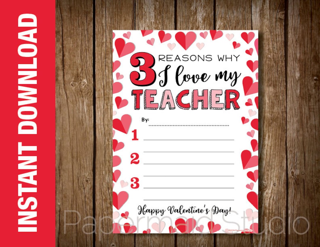 PRINTABLE Teacher Valentine's Day Card -- Fill in the Blank Valentine ...