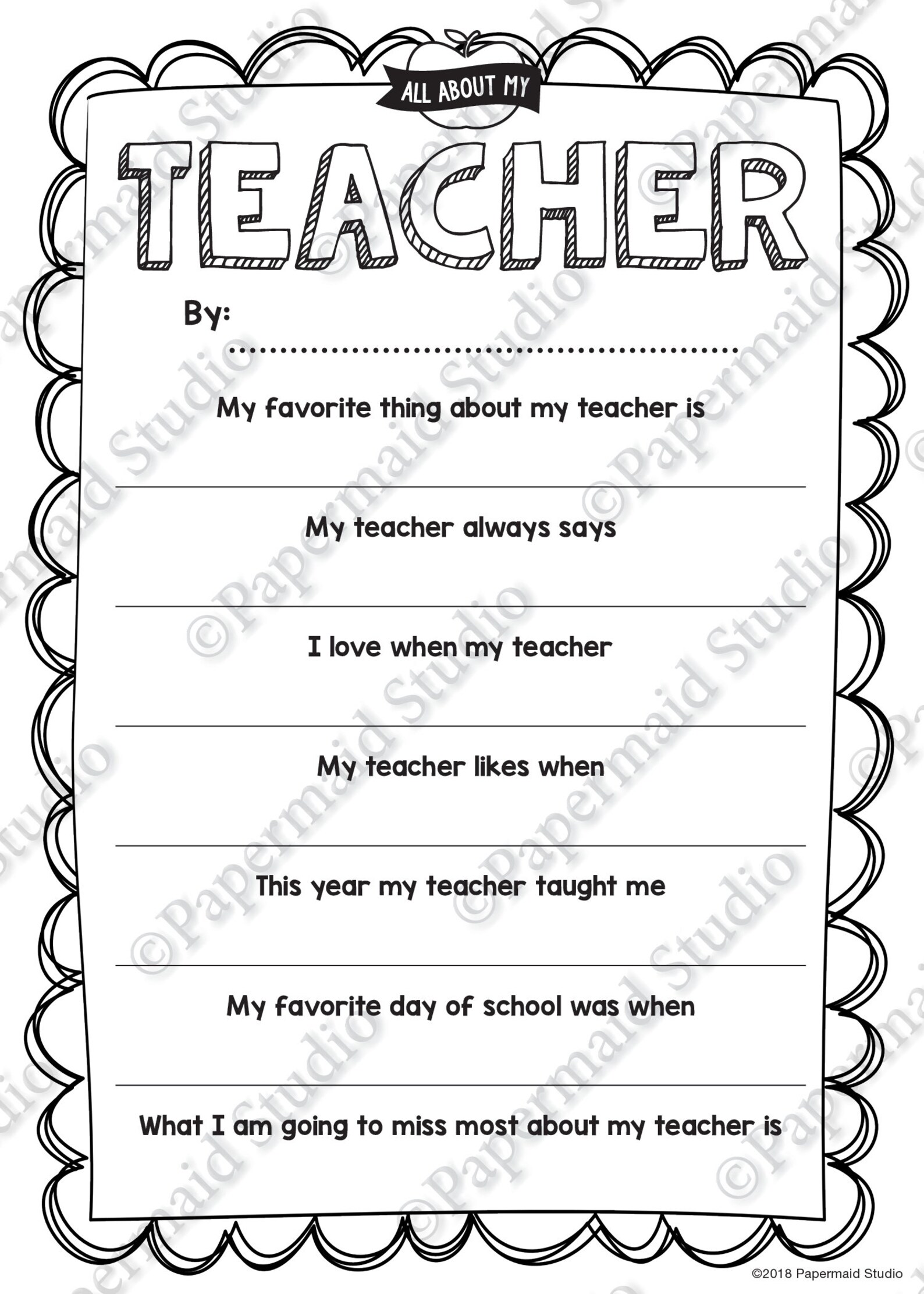 PRINTABLE All About My Teacher Thank You Card End of Year | Etsy