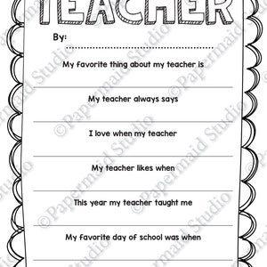 PRINTABLE All About My Teacher Thank You Card - End of Year Teacher ...