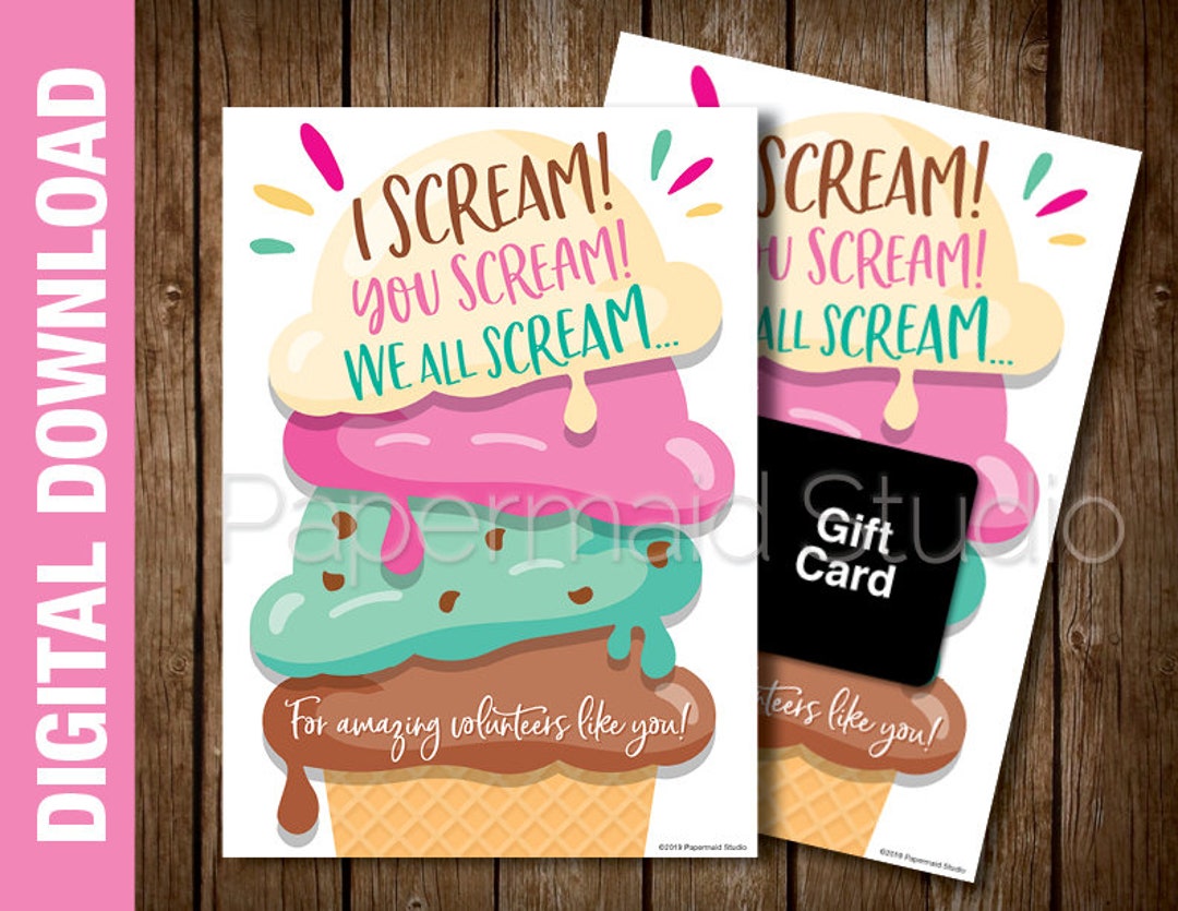 Volunteer Thank You Card Ice Cream Gift Card Holder - Class Helper ...