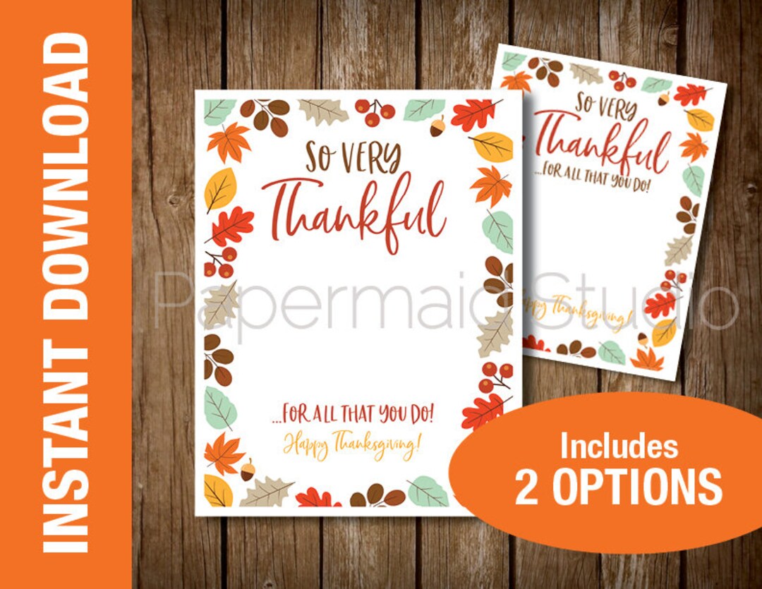PRINTABLE Thanksgiving Gift Card 8.5 X 11" - Thanksgiving Card - Thank ...