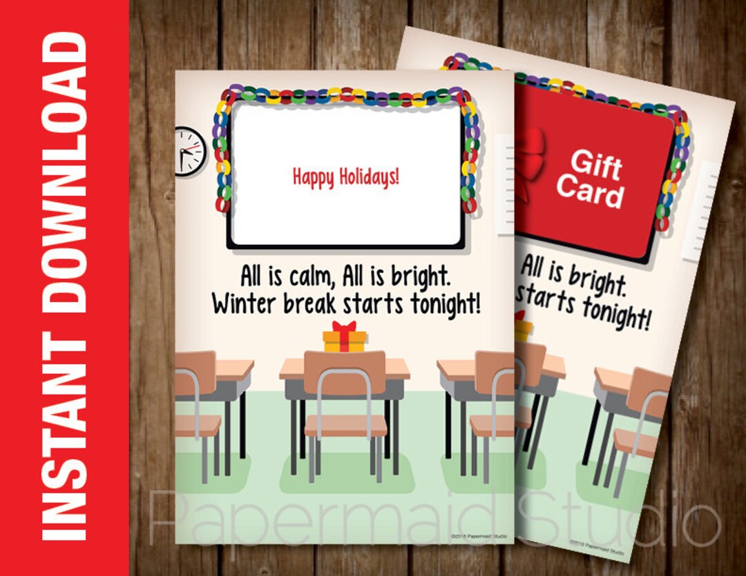 PRINTABLE Teacher Christmas Gift Card Holder Classroom Winter Break ...