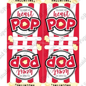 PRINTABLE Valentine Popcorn Hang Tag - Teacher Student Valentine Card ...