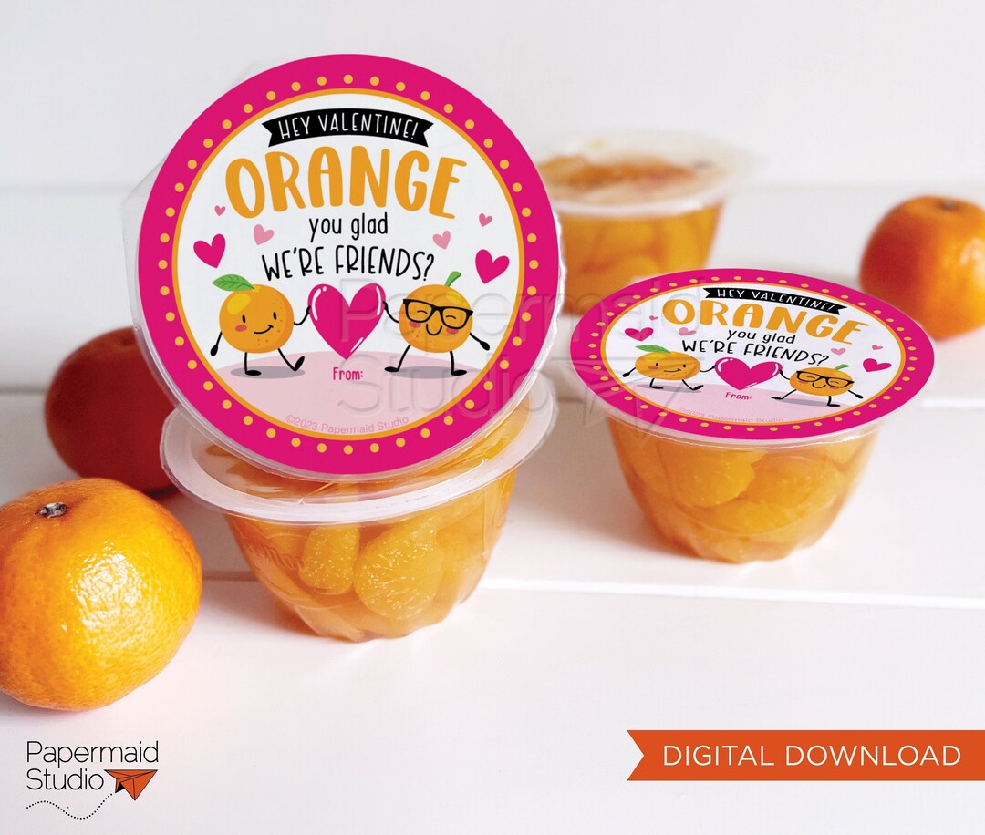 Valentine Orange Cup Tags Printable Orange Valentine Labels Valentine ...