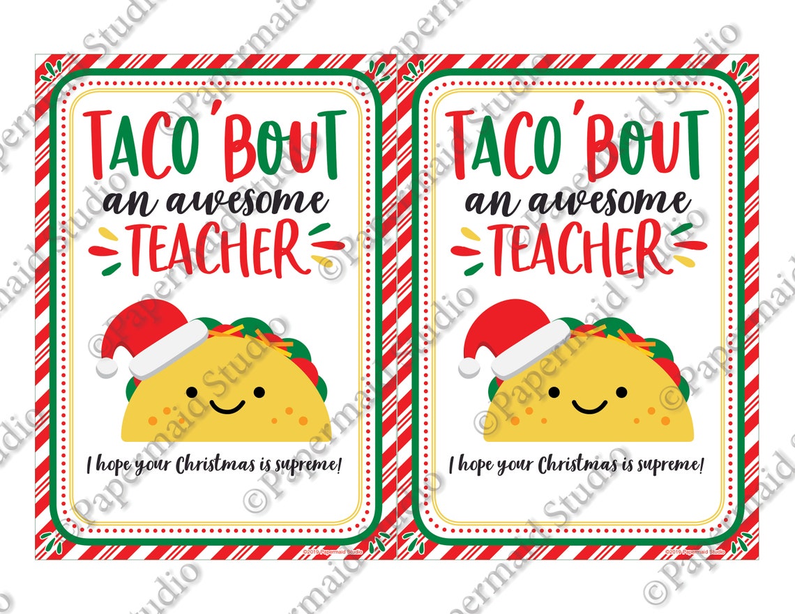PRINTABLE Teacher Christmas Gift Card Holder - Taco Gift Card - Teacher ...