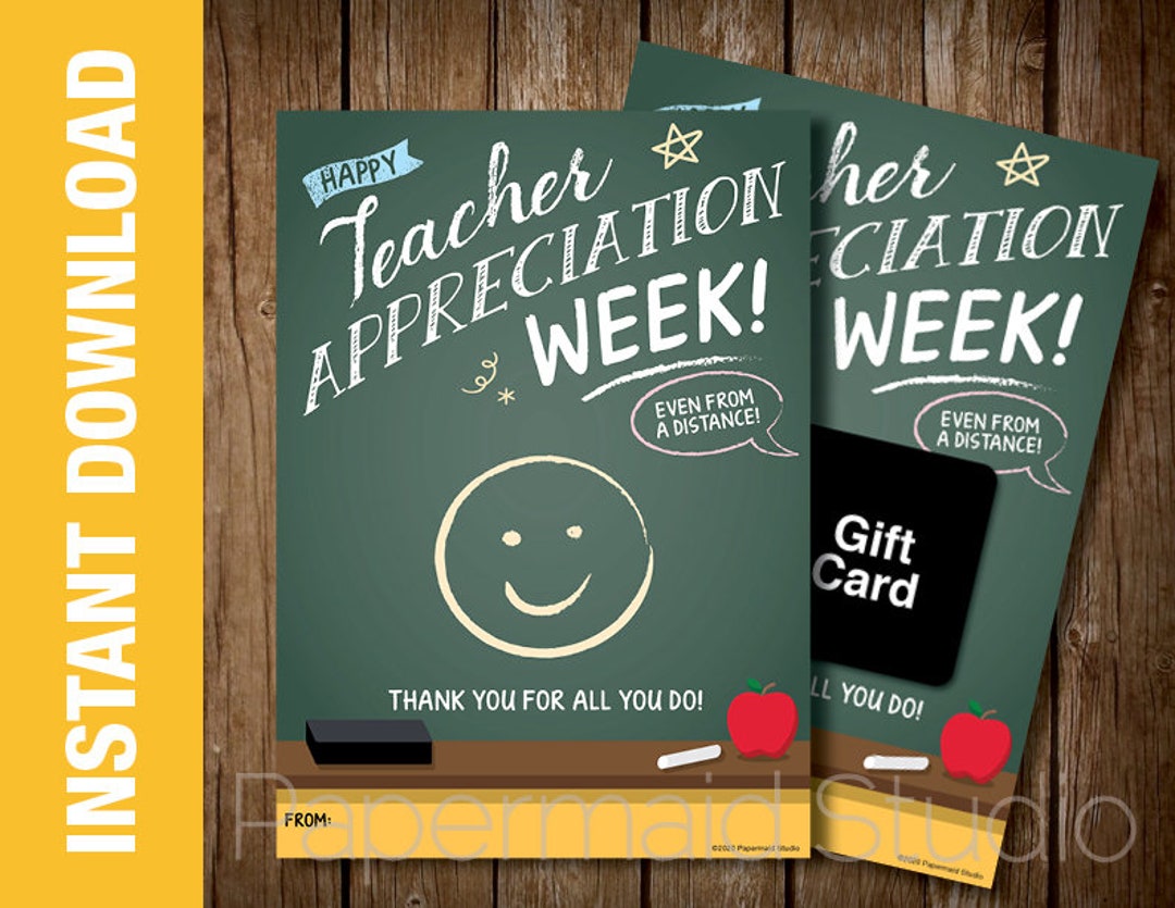 Virtual Teacher Appreciation Week Gift Card Holder Printable - Distance ...