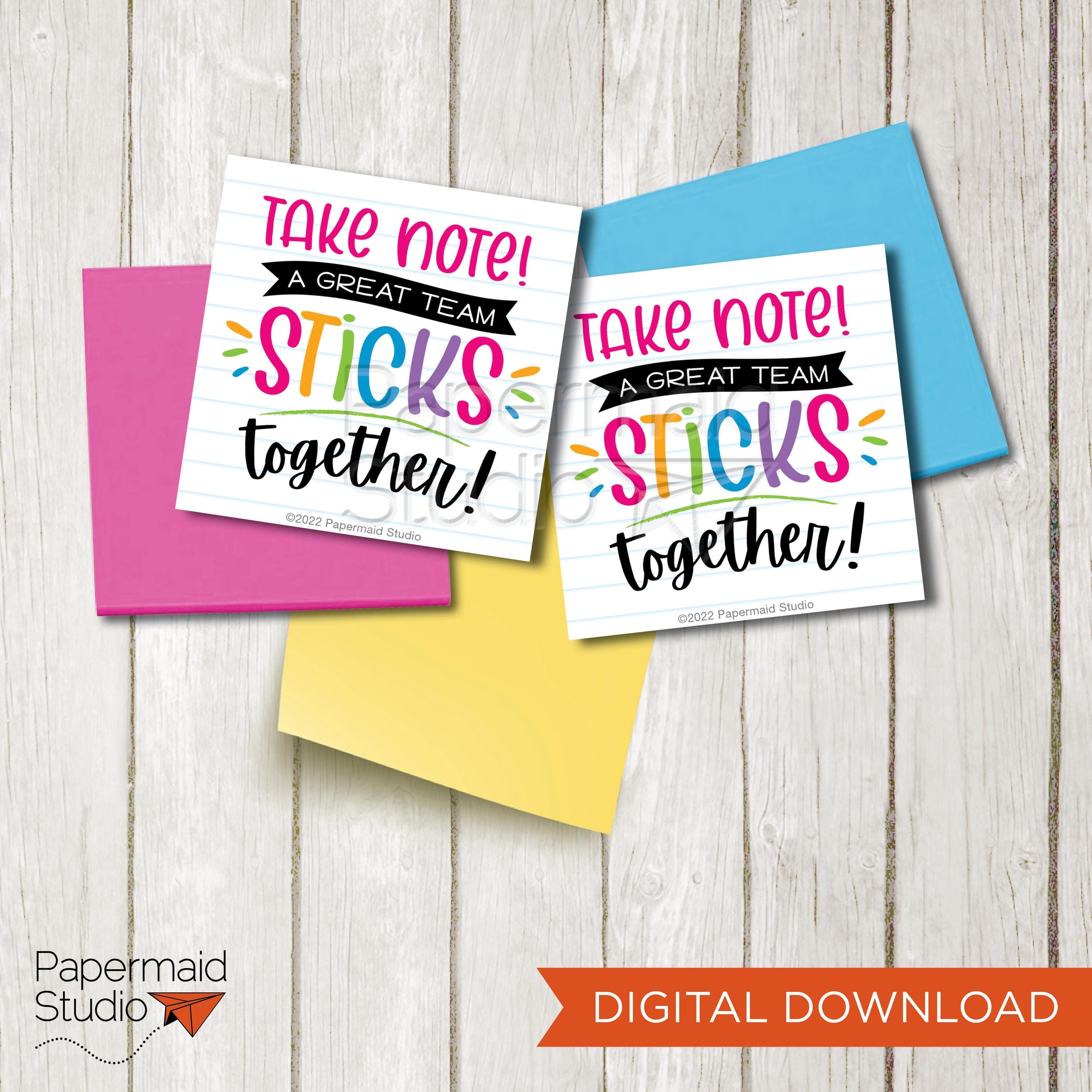 Sticky Note Tag Printable - Great Team Sticks Together - Employee ...