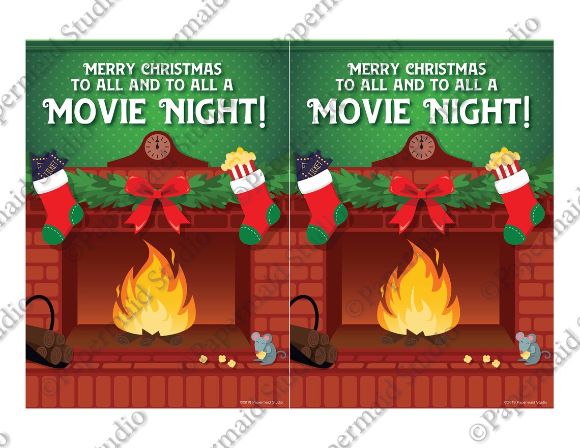 PRINTABLE Movie Night Holiday Card Christmas Gift Card | Etsy