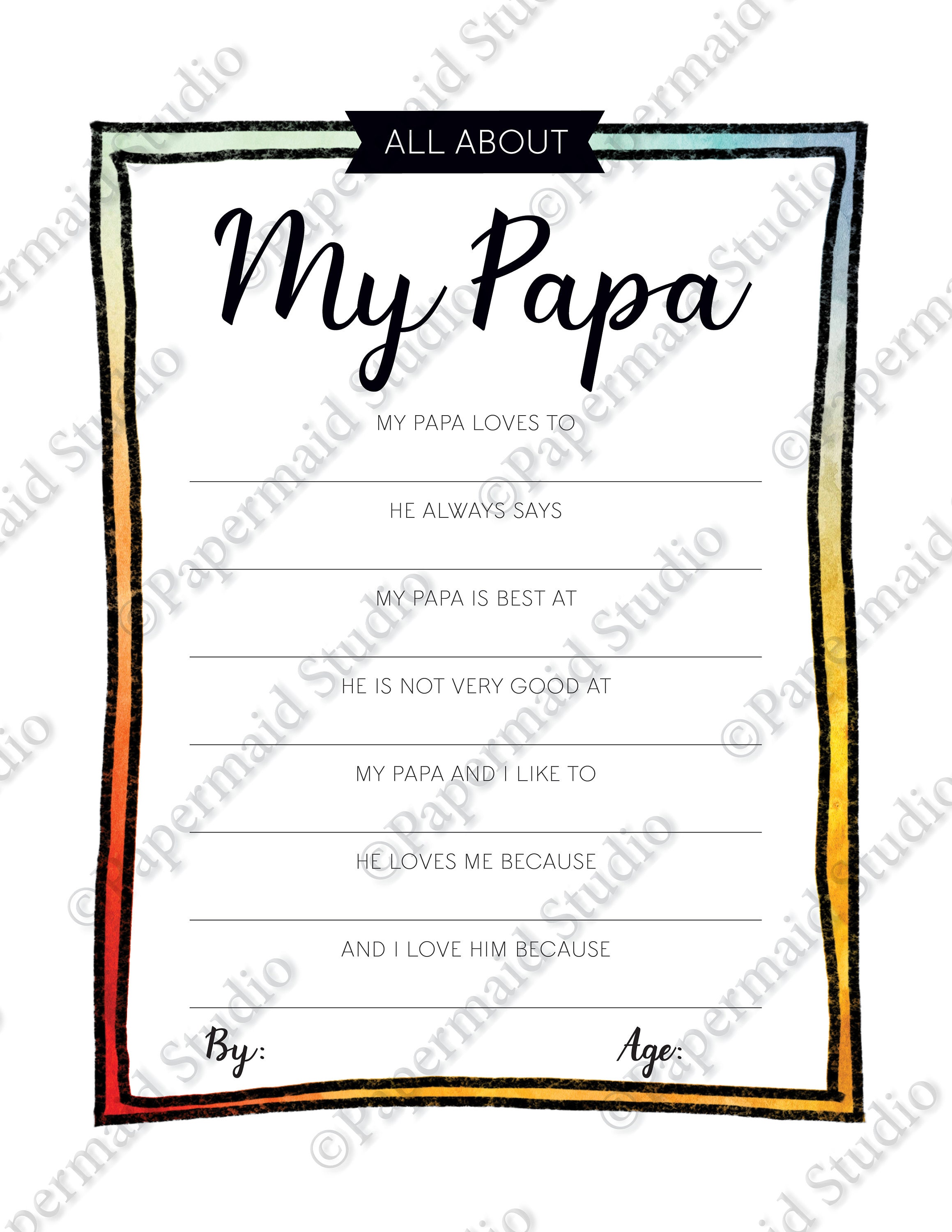 PRINTABLE Papa Watercolor Fill in the Blank Picture Grandpa Birthday ...