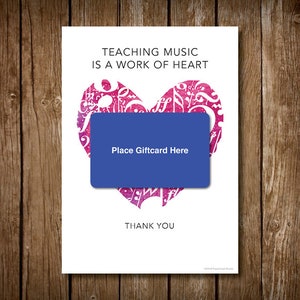 PRINTABLE Music Teacher Thank You Card -- Printable Music Teacher Gift ...