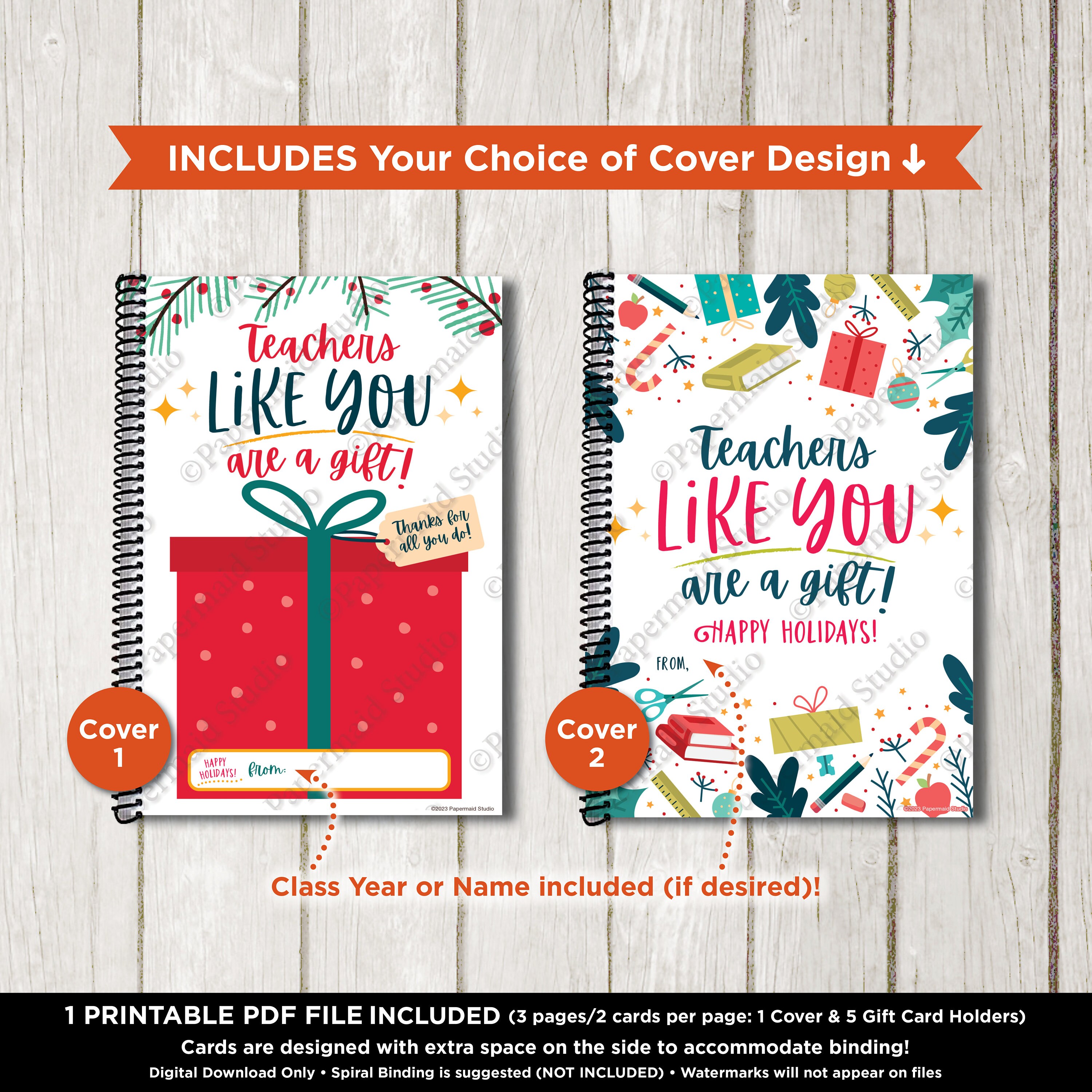 Teacher Christmas Gift Card Book Printable Bundle - Christmas Teacher ...