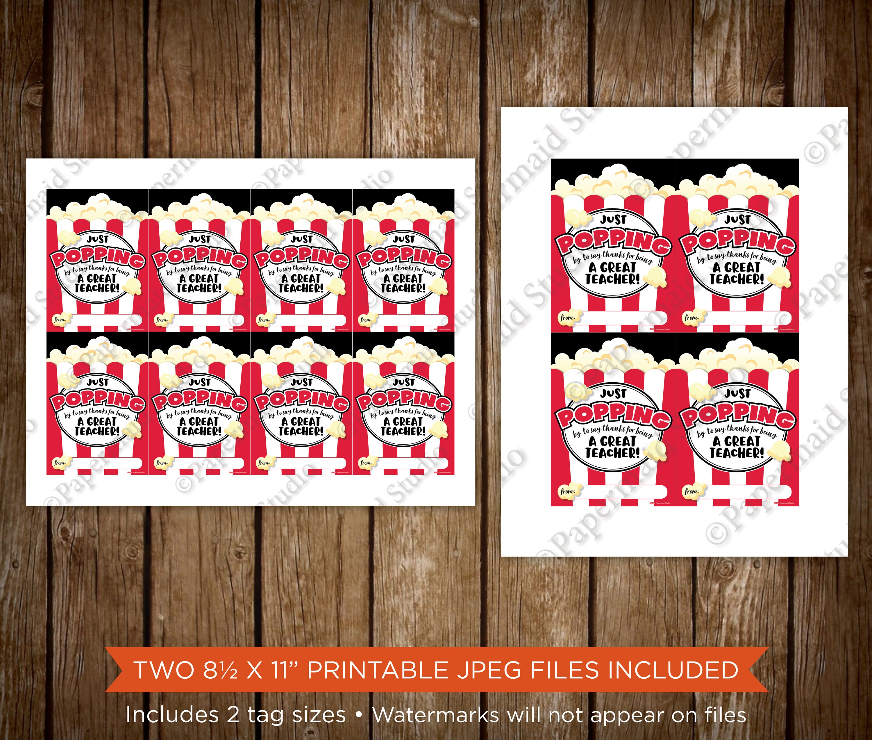 Teacher Appreciation Gift - Popcorn Teacher Appreciation Tag - Teacher ...