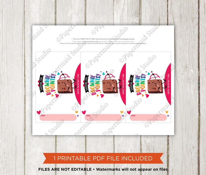 Brownie Valentine Tags - Printable Valentine Brownie Wrap Labels ...
