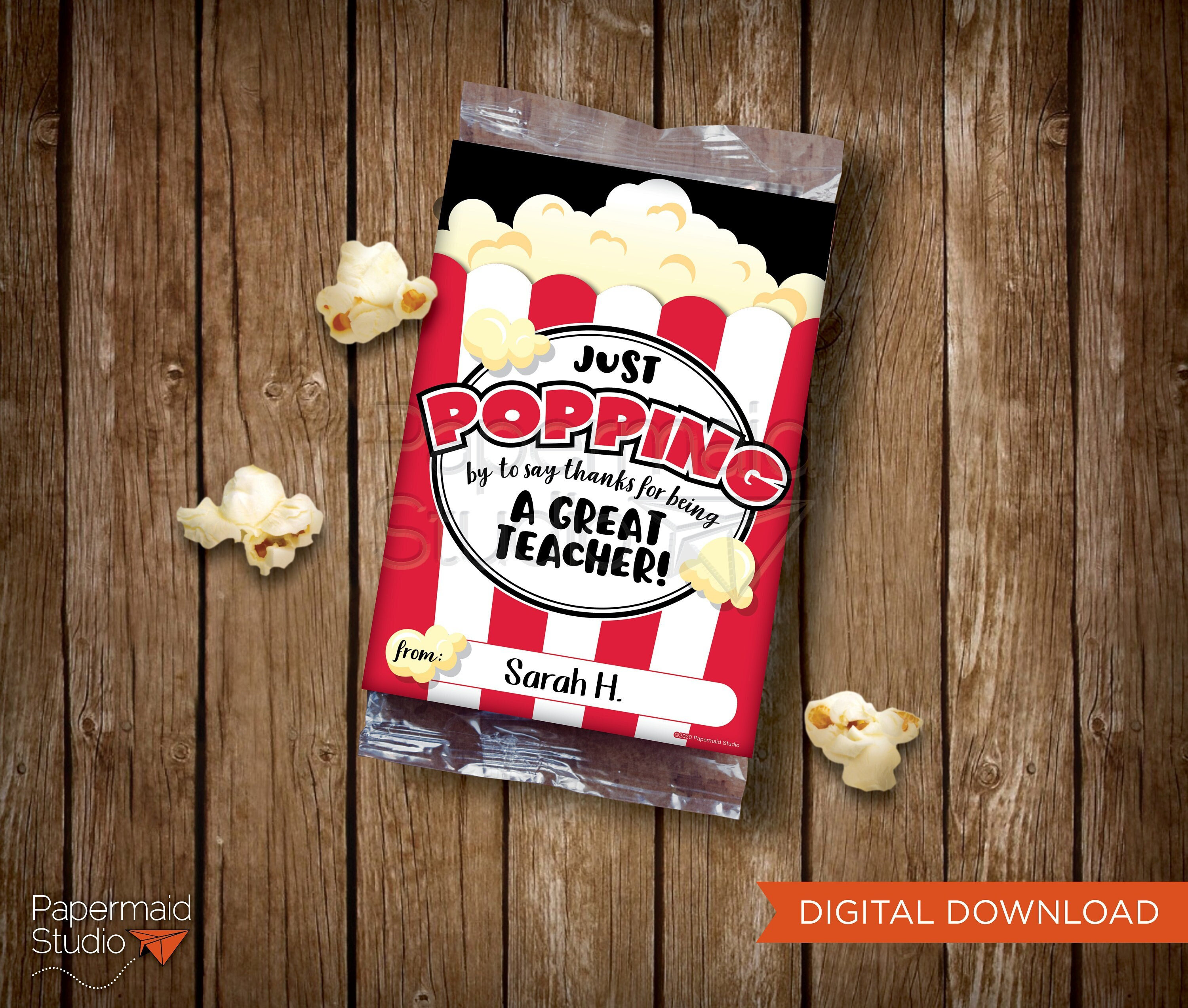 Teacher Appreciation Gift - Popcorn Teacher Appreciation Tag Wrap ...