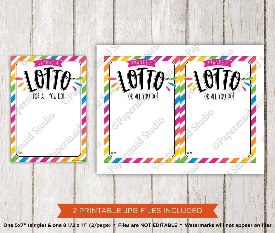 Thanks a Lotto Card Printable - Teacher Appreciation Lotto - Lottery ...