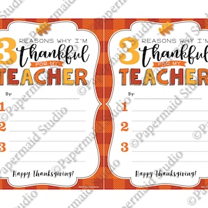 PRINTABLE Teacher Thanksgiving Card - School Teacher Fill-in-the-blank ...