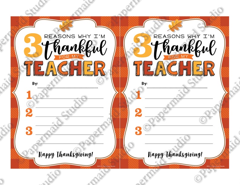 PRINTABLE Teacher Thanksgiving Card School Teacher - Etsy