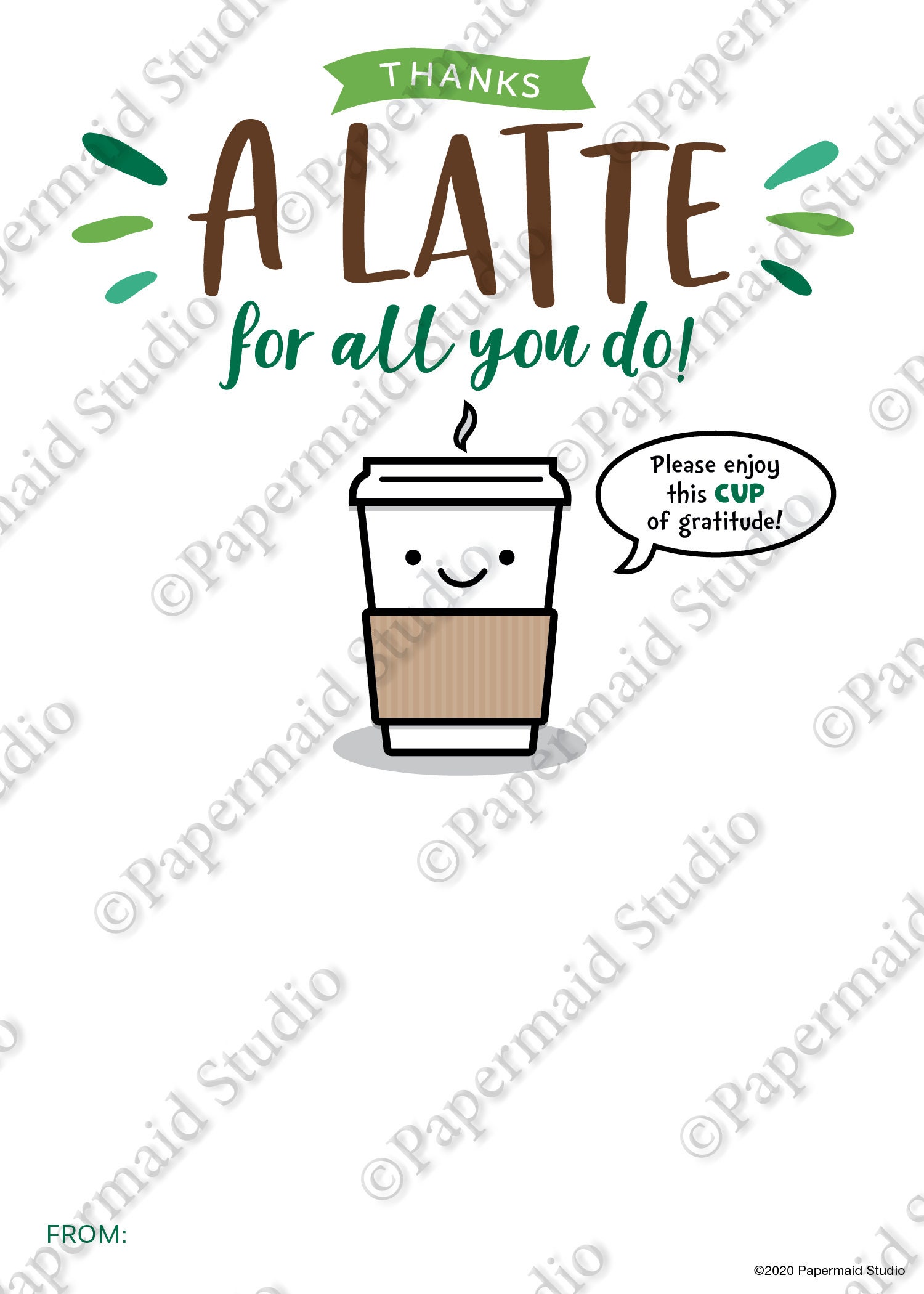 PRINTABLE Thanks a Latte Coffee Gift Card Holder - Boss's Day Card ...