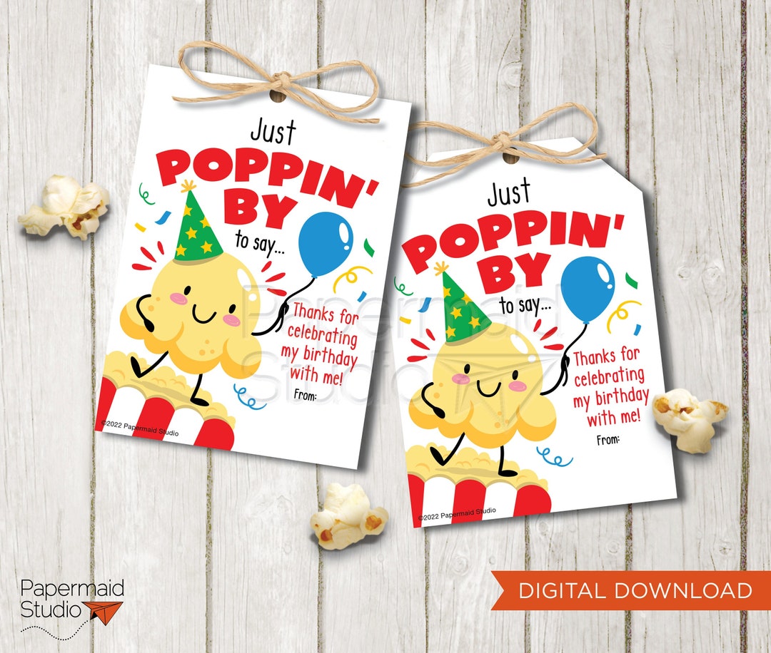 Popcorn Birthday Party Tag - Popcorn Thank You Gift Tag - Thanks for ...