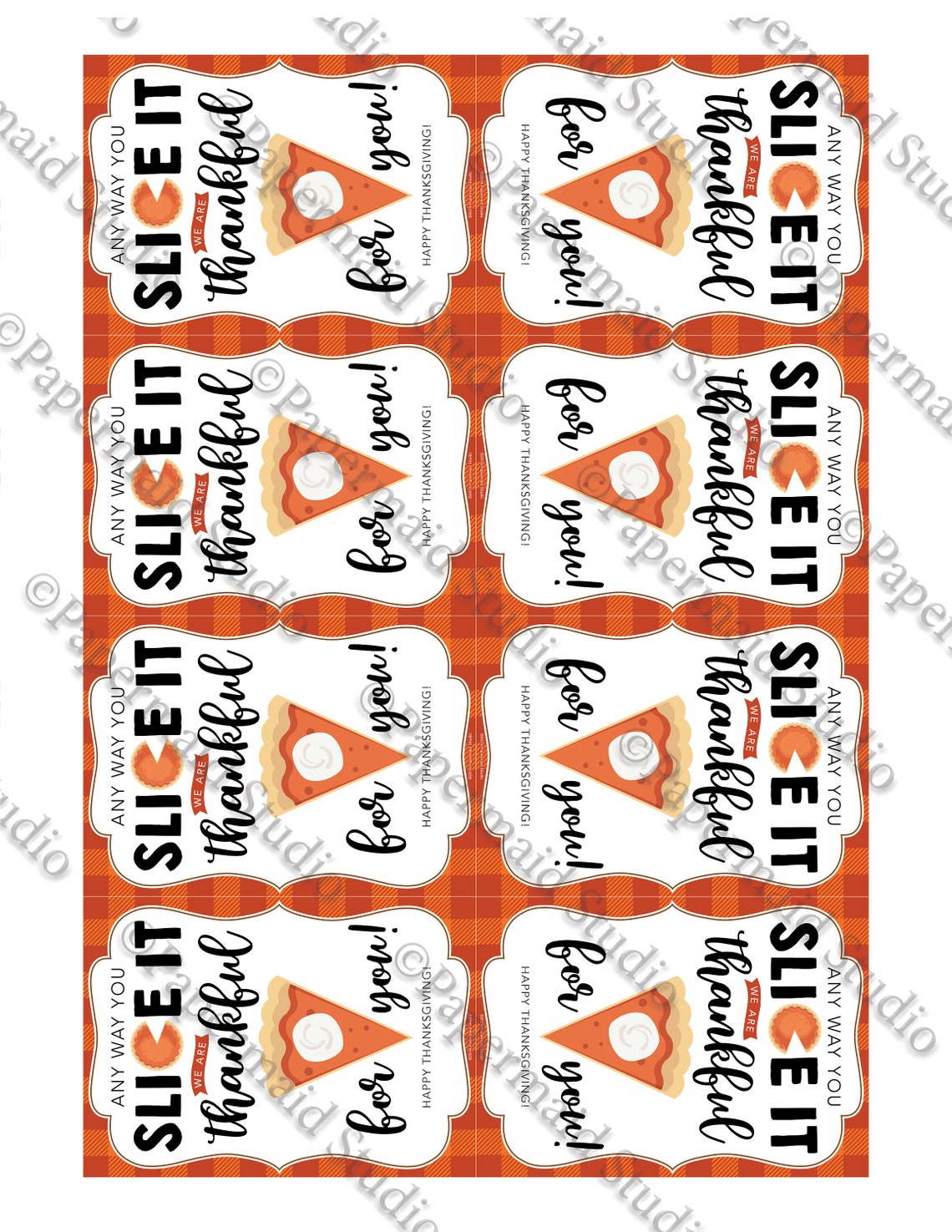 PRINTABLE Thanksgiving Gift Tag Thanksgiving Card Pie | Etsy