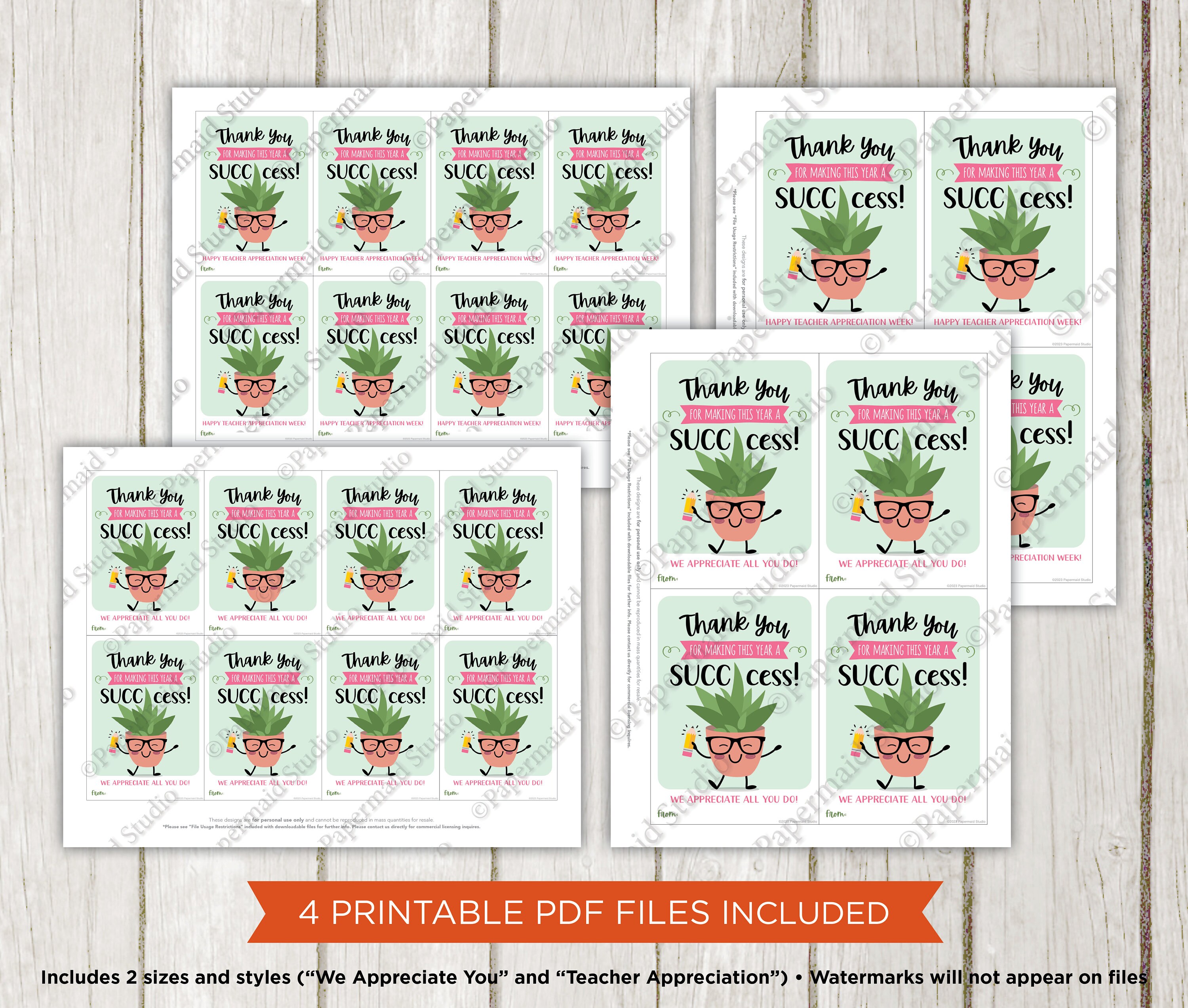 Teacher Appreciation Gift - Succulent Tag Printable - Staff Thank You ...