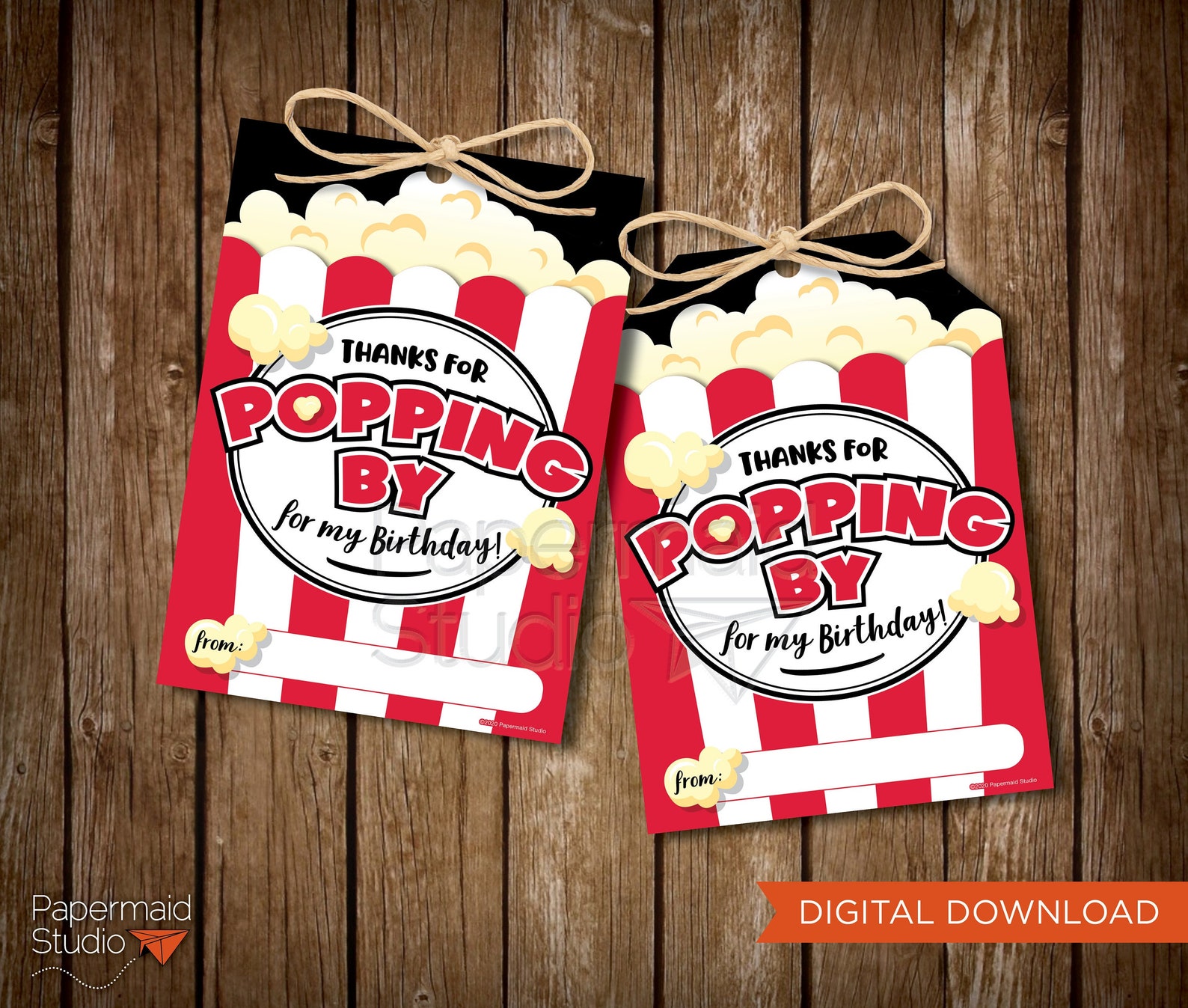 Birthday Party Popcorn Favor Tag Popcorn Thank You Gift Card - Etsy