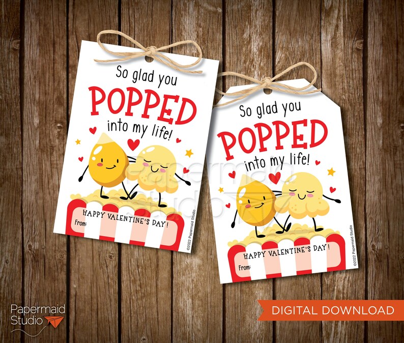 Valentine Popcorn Tags - Printable Valentine Popcorn Labels - Valentine ...