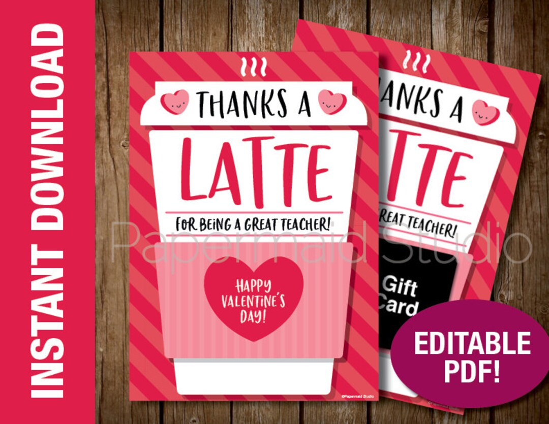 PRINTABLE Teacher Valentine's Day Coffee Gift Card Holder - Thanks a ...