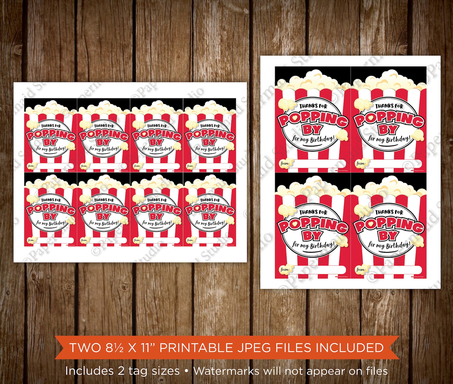 Birthday Party Popcorn Favor Tag Popcorn Thank You Gift Card - Etsy