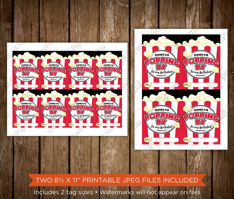 Birthday Party Popcorn Favor Tag Popcorn Thank You Gift Card | Etsy