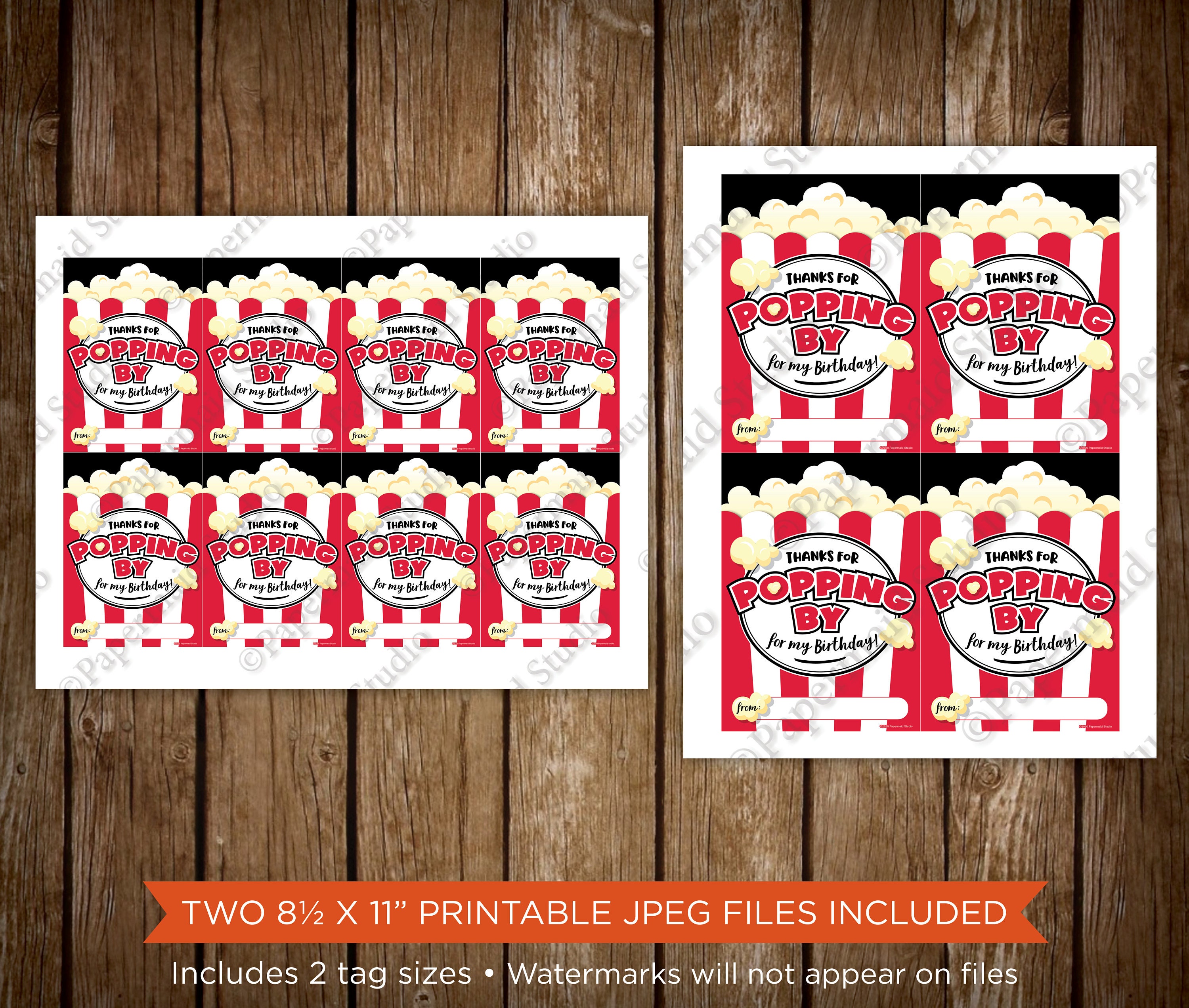 Birthday Party Popcorn Favor Tag - Popcorn Thank You Gift Card - Thanks ...