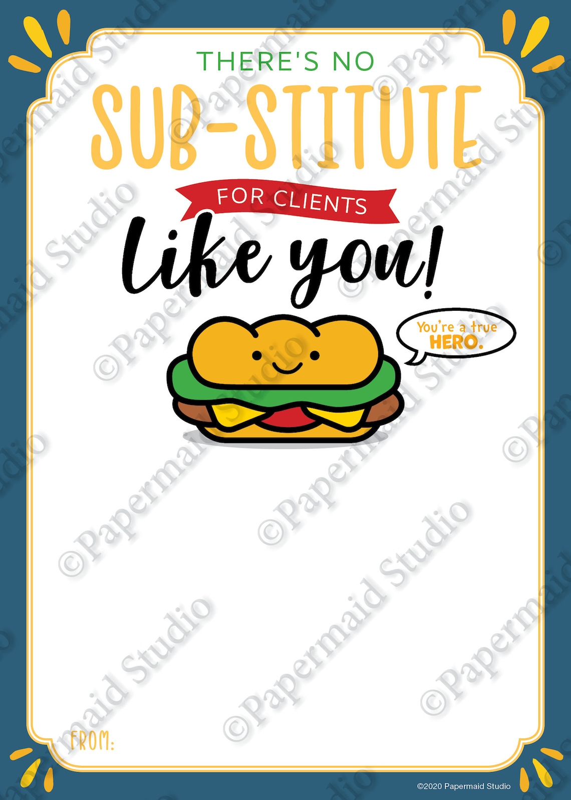 PRINTABLE Client Thank You Sub Sandwich Gift Card Holder | Etsy