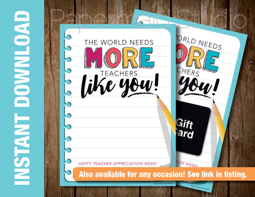 Teacher Appreciation Gift Card Printable - Teacher Appreciation Card ...