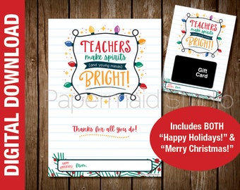 Teacher Christmas Gift Card Holder Printable Virtual | Etsy