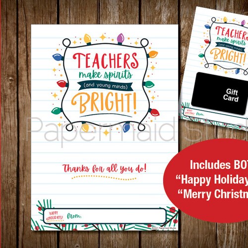Teacher Christmas Gift Card Holder Printable Virtual - Etsy