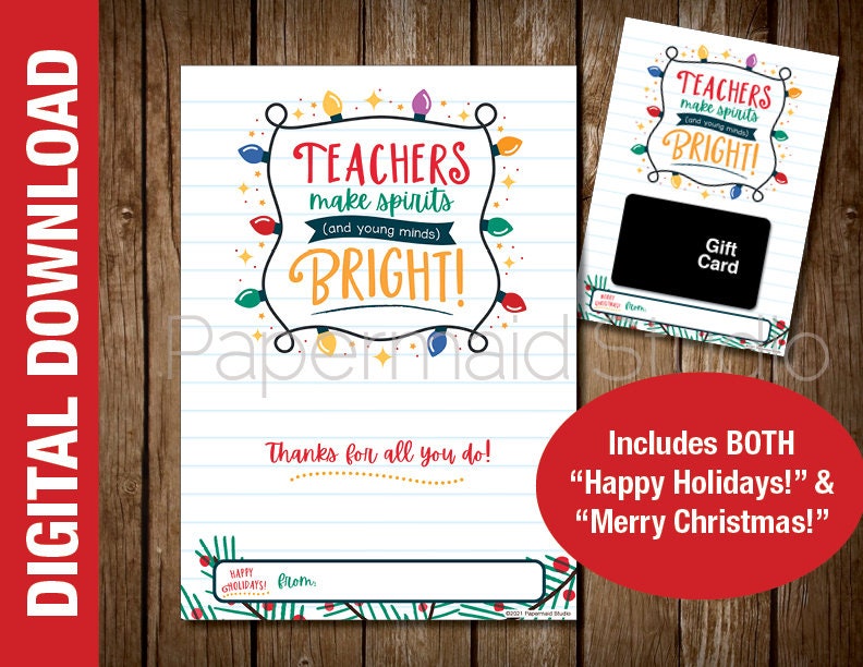 Teacher Christmas Gift Card Holder Printable Virtual | Etsy