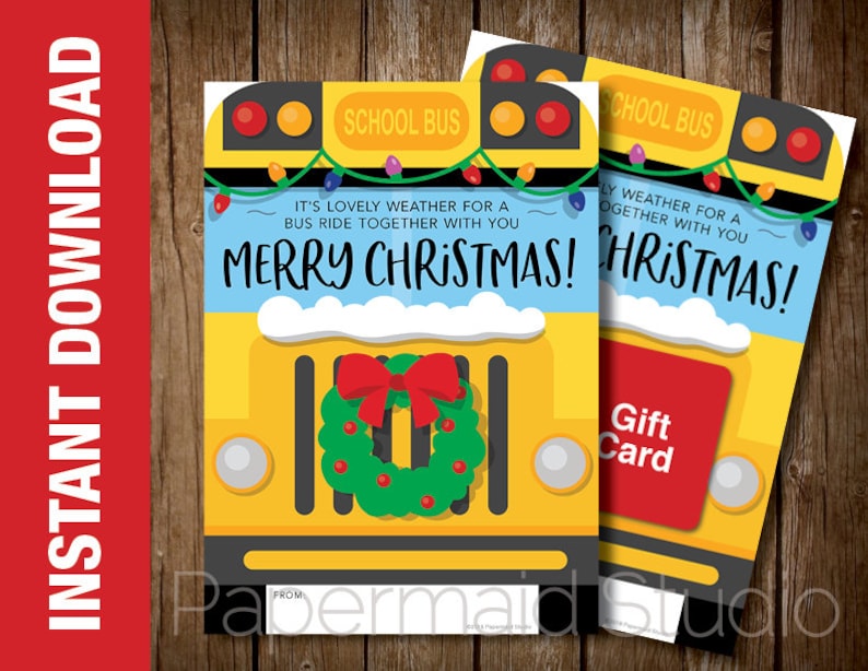PRINTABLE Bus Driver Christmas Card Thank You -- Printable Bus Driver ...
