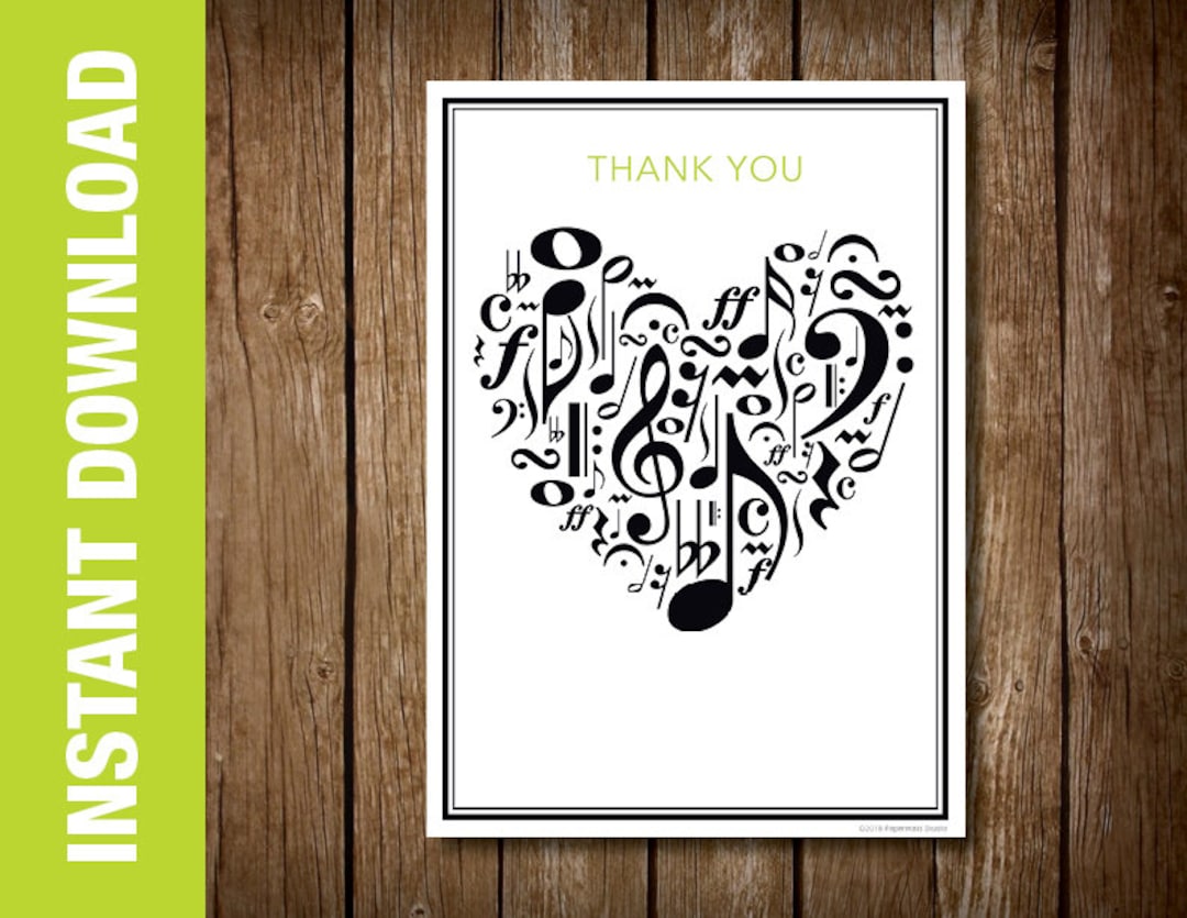 PRINTABLE Music Teacher Thank You Card -- Printable Music Teacher Gift ...