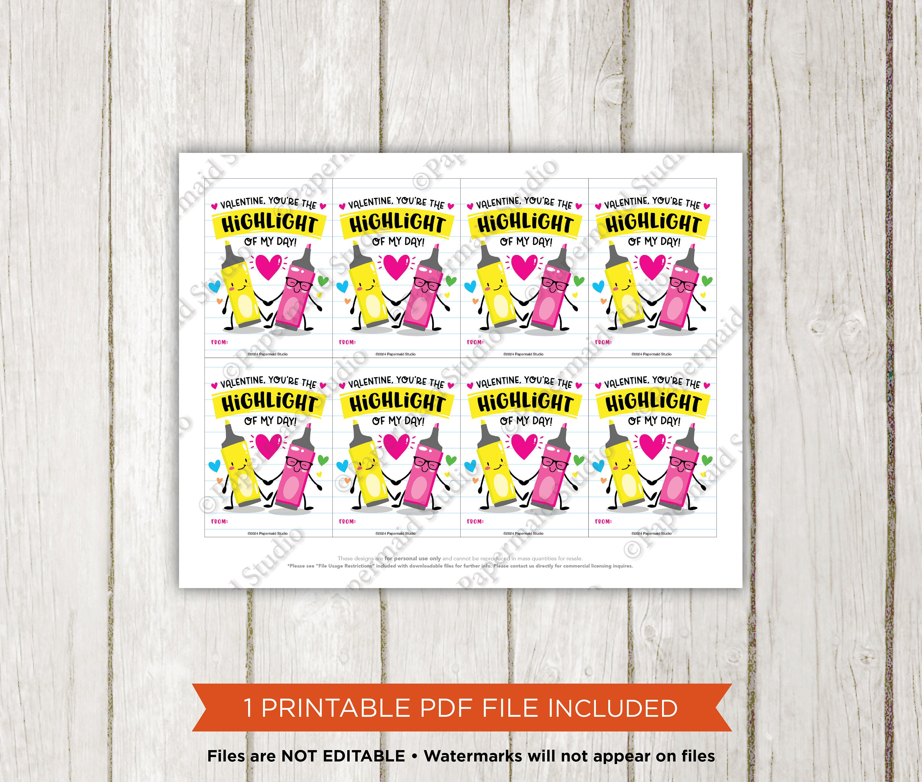 Valentine Highlighter Tags - Printable Highlighter Valentines Tag ...