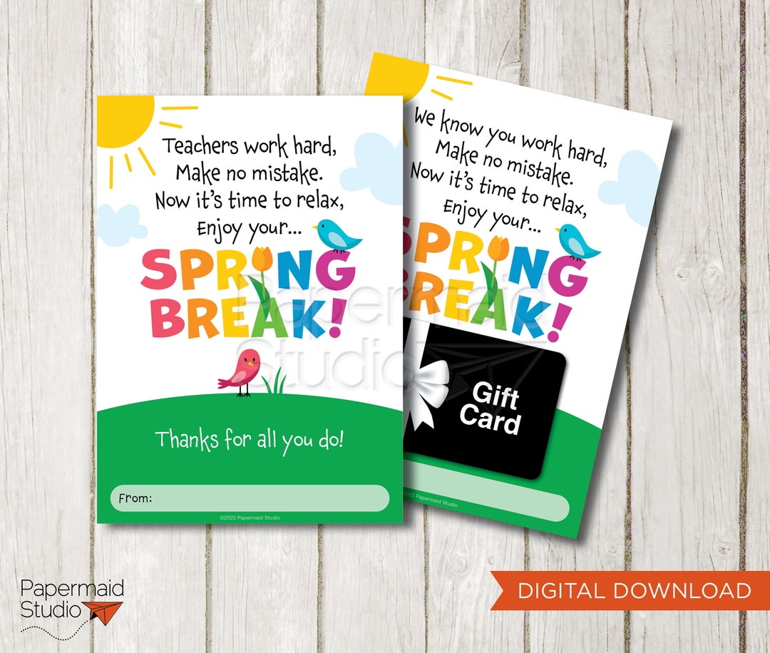 Teacher Spring Break Card Teacher Easter Break Gift Card - Etsy Canada