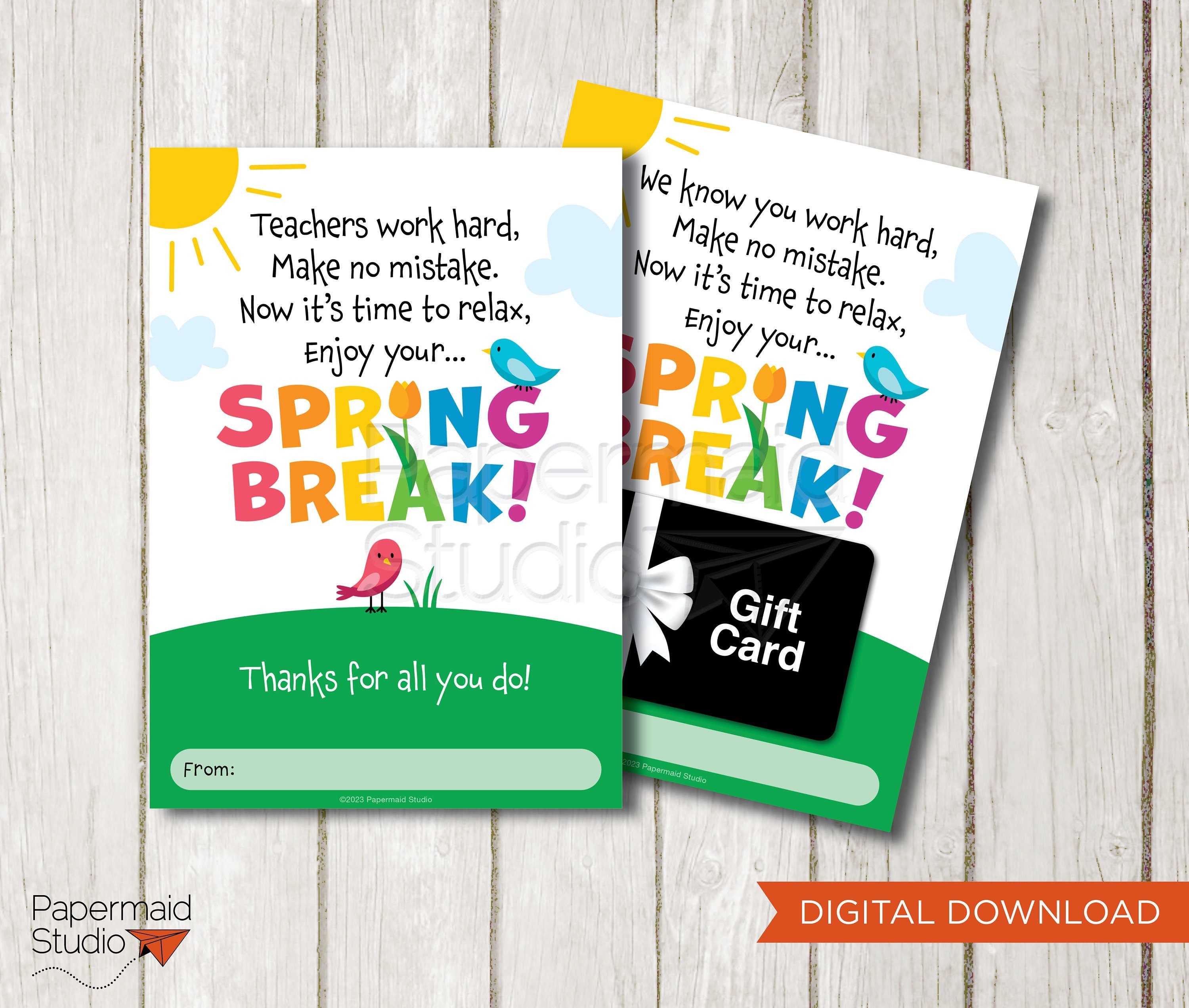 Teacher Spring Break Card Teacher Easter Break Gift Card - Etsy Canada