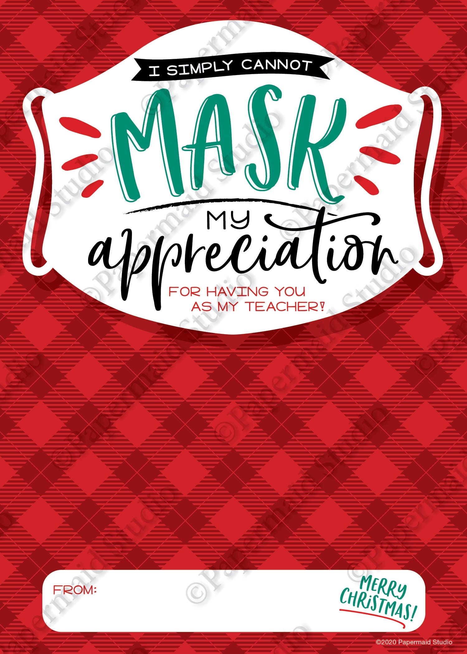 Teacher Christmas Gift Card Holder Printable Can't Mask | Etsy