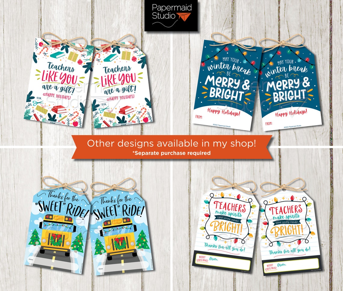 Teacher Christmas Gift Tag Printable - Teacher Christmas Card - Teacher ...