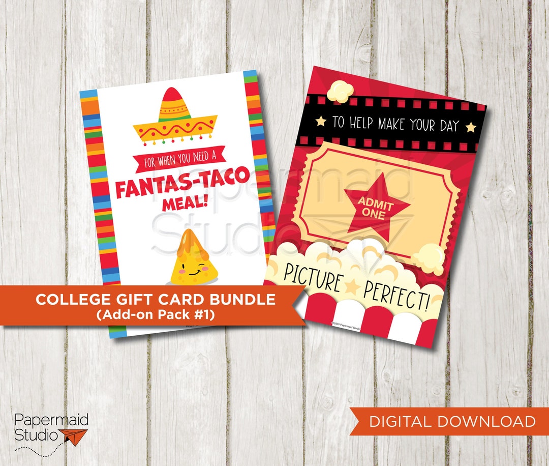 College Student Gift Card Book Add-on Pack #1 Printable Bundle ...