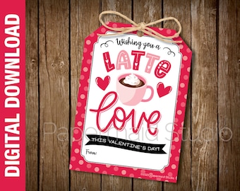 Thanks a Latte, Coffee Favor Tag, Coffee Gift, Valentine's Day Gift for ...